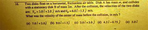 Solved Two Disks Float On A Horizontal Frictionless Air Table Disk A