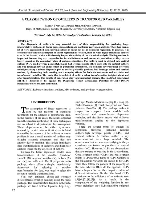 Pdf A Classification Of Outliers In Transformed Variables