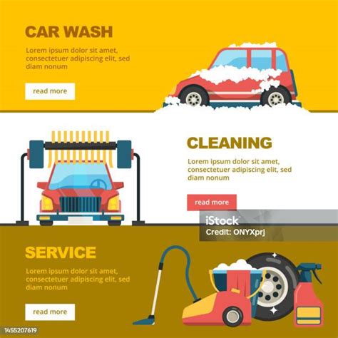 세차 배너 자동차와 청소 서비스 세척 벡터 템플릿이 있는 수평 템플릿 세차장에 대한 스톡 벡터 아트 및 기타 이미지 세차장