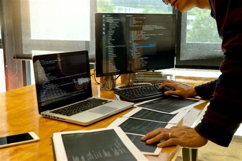 programmer work with developing programming stock image image of