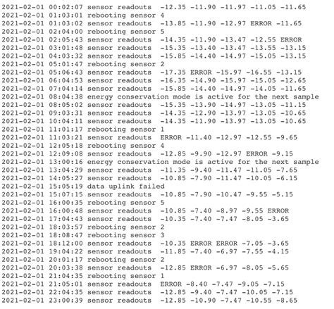 ex 1 — parsing sensor logs for analysis 20 points