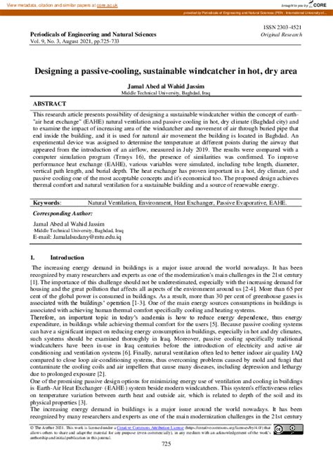 Pdf Designing A Passive Cooling Sustainable Windcatcher In Hot Dry Area