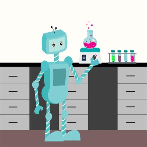 실험실 로봇 만화 벡터 일러스트 배경 그래픽 프리미엄 벡터