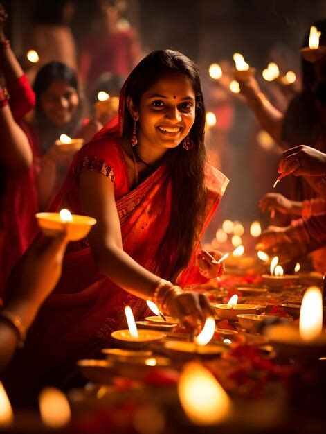 Premium AI Image Photo Indian Woman Ready For Celebrating Diwali Or Deepavali Festival With