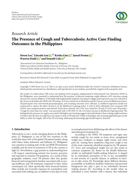 Pdf The Presence Of Cough And Tuberculosis Active Case Finding