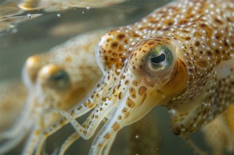 Premium Photo Two Cuttlefish Swimming Near Surface
