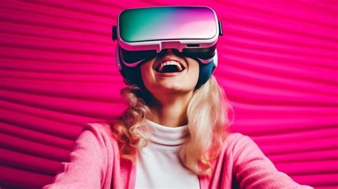 Premium Ai Image A Young Woman Using A Vr Headset Generate Ai
