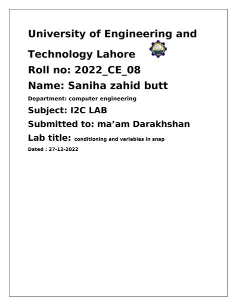 Introduction To Computing University Of Engineering And Technology Lahore Roll No 2022ce