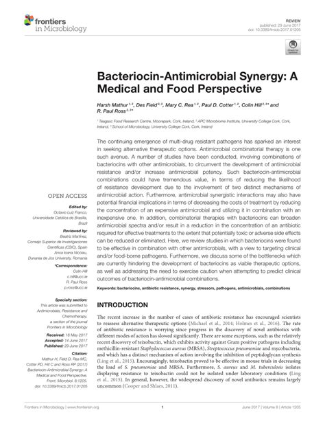Pdf Bacteriocin Antimicrobial Synergy A Medical And Food Perspective