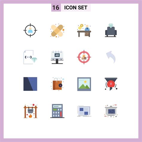 16 Thematic Vector Flat Colors And Editable Symbols Of Development Coding Business Media Cinema