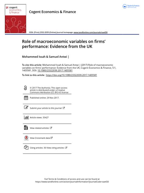 Role Of Macroeconomic Variables On Firms Performance Evidence From The