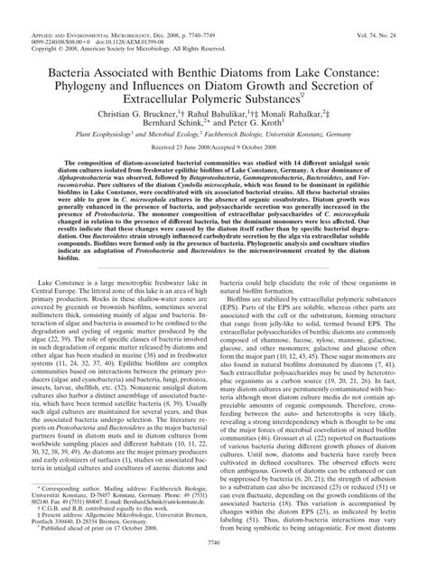 Pdf Bacteria Associated With Benthic Diatoms From Lake Constance Phylogeny And Influences On