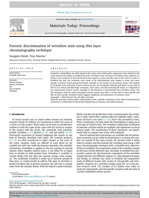 Forensic Discrimination Of Vermilion Stain Pdf Thin Layer Chromatography Physical Sciences