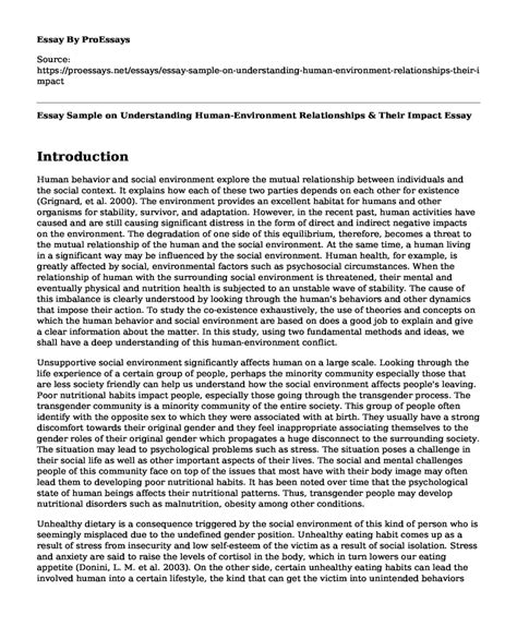 📗 Essay Sample On Understanding Human Environment Relationships And Their