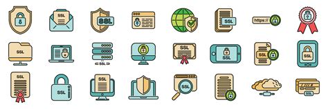 SSL Certificate Icons Set Color Line Vector Art At Vecteezy