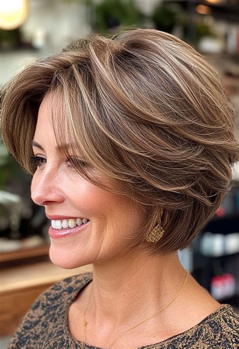 25 Layered Bob Haircuts For Women Over 50 Warm Honey Layered Bob