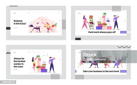 사무실 웹 사이트 방문 페이지 세트의 팀워크 협력 및 마감 상황 종이 문서로 작업하는 사업가 하이파이브 웹 페이지 배너를 제공하는 파트너 만화 플랫 벡터 일러스트 금융에