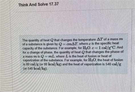 Solved Think And Solve The Quantity Of Heat Q That Chegg Com