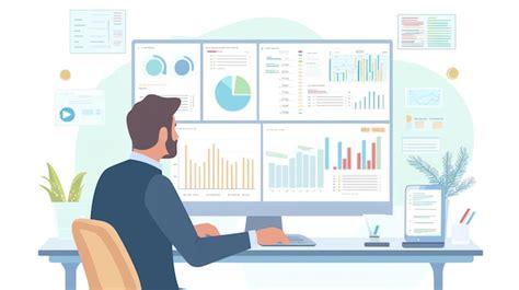 Professional Man Analyzing Data On A Modern Computer With Graphs And Charts Perfect Premium Ai