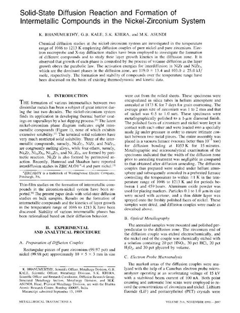 Pdf Solid State Diffusion Reaction And Formation Of Intermetallic