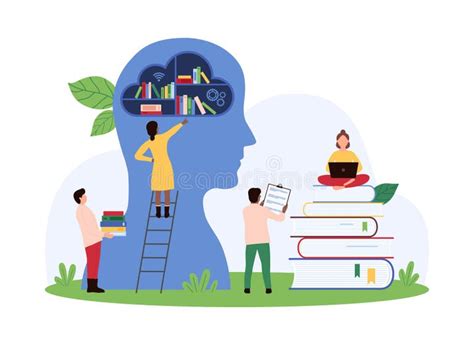 Learning And Self Education With Help Of Ai Assistant Books On Library Shelf Inside Head Stock