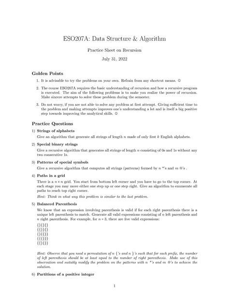 1 Recursion This Contains Practice Problems Of The Topic Mentioned