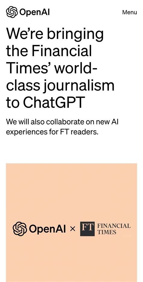 오픈ai와 파이낸셜 타임즈의 협력 📰 💻 내외부 고객에게 모두 Ai적용 Ai의 일상화가 시작되고 있네요 내용은 아래와 같습니다 😀 오늘 파이낸셜 타임스는 인공 지능