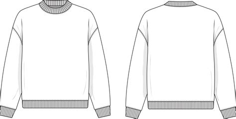 Download The Crewneck Sweater Flat Technical Drawing Illustration Mock