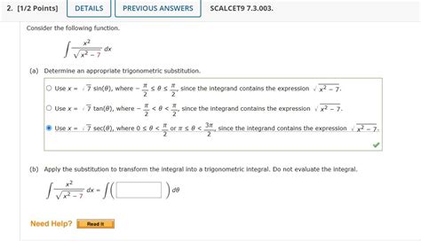 Solved Consider The Following Function ∫x2−7x2dx A