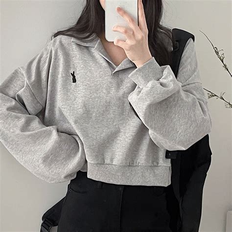 봄신상 바니크롭 카라 맨투맨 에이블리