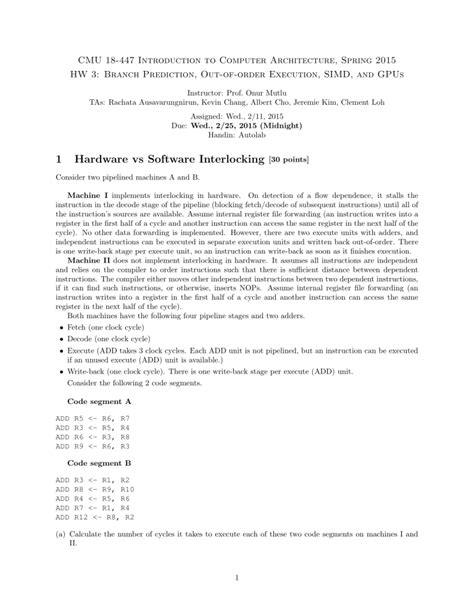 cmu 18 447 introduction to computer architecture spring 2015