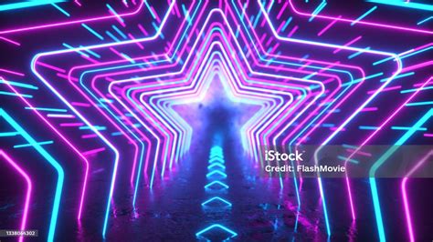 추상 네온 배경 네온 별과 선이 공간을 통해 이동합니다 반사 미래지향적인 배경 네온 트래픽 3d 일러스트레이션 상에 대한 스톡 사진 및 기타 이미지 Istock