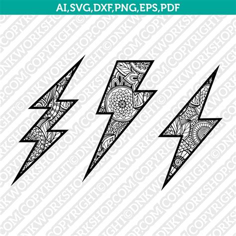 Lightning Bolt Zentangle Svg Vector Cameo Cricut Cut File Clipart Eps Dnkworkshop