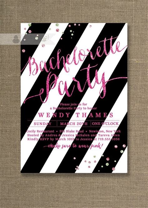 Pink Glitter Bachelorette Party Invitation Fuchsia Black