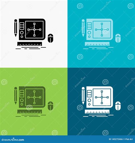 Design Graphic Tool Software Web Designing Icon Over Various Background Glyph Style Design