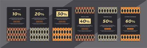 기하학적 패턴의 어두운 수직 홍보 웹 배너 소셜 미디어 모바일 앱 스토리에 대한 현대 판매 및 할인 프로모션 배경 세트 간단한 벡터 편집 가능한 배경 Eps 10 가격에