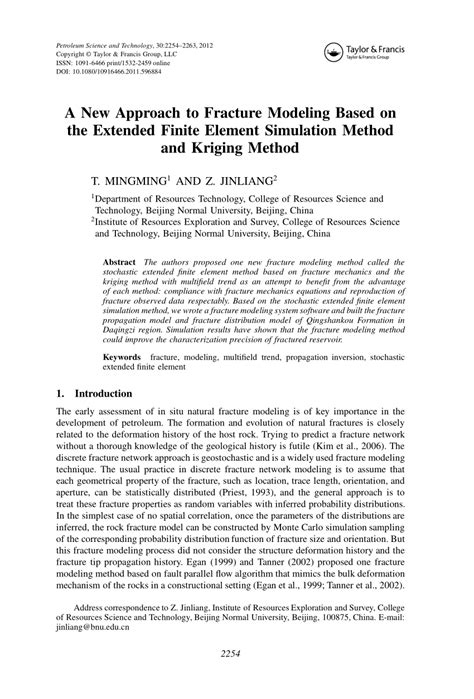 PDF A New Approach To Fracture Modeling Based On The Extended Finite Element Simulation Method