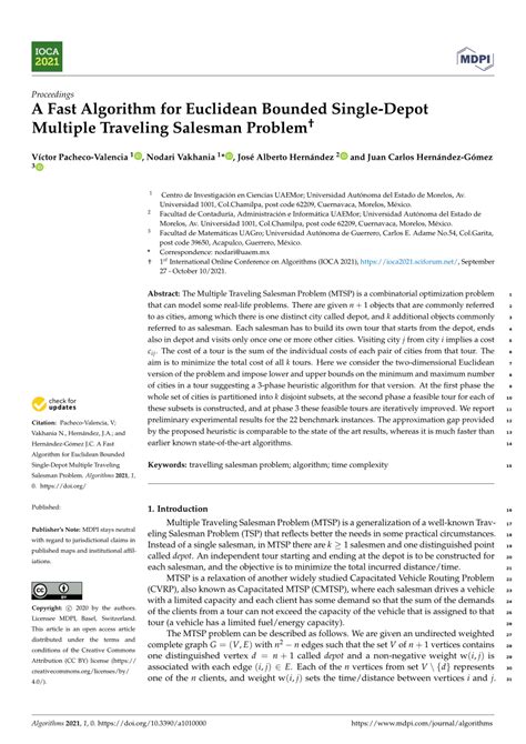 Pdf A Fast Algorithm For Euclidean Bounded Single Depot Multiple Traveling Salesman Problem