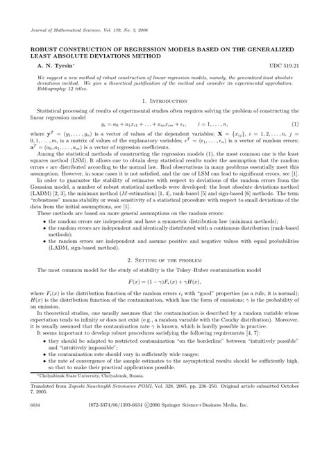 Pdf Robust Construction Of Regression Models Based On The Generalized Least Absolute