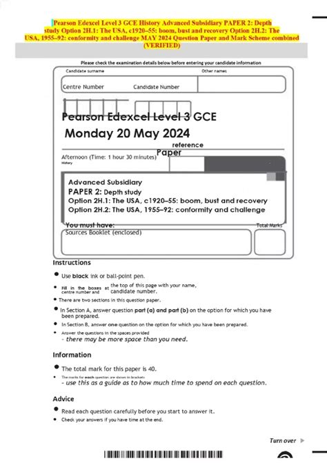 EXAMS BUNDLE Pearson Edexcel Level GCE History Advanced Subsidiary PAPER Depth Study