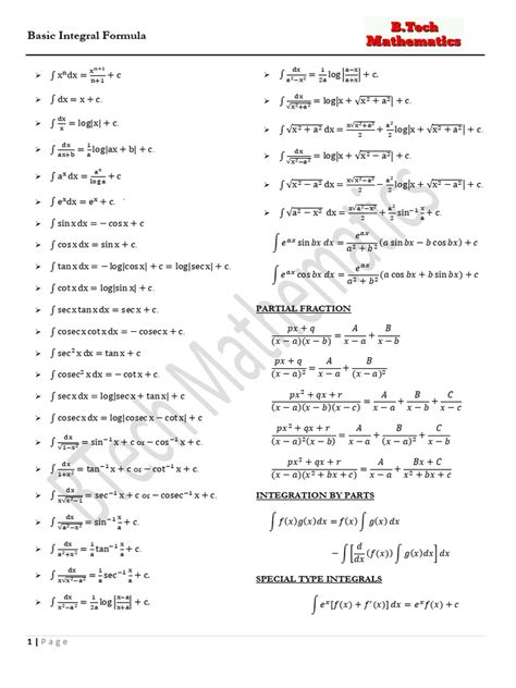 Basic Integral Formula Pdf