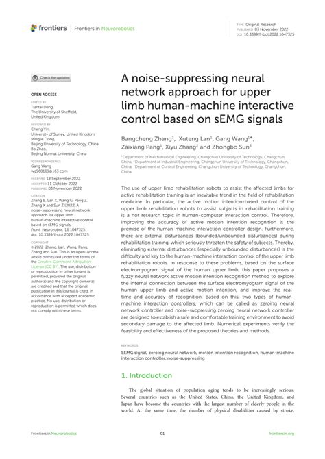 Pdf A Noise Suppressing Neural Network Approach For Upper Limb Human Machine Interactive