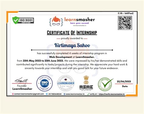 Kirtimaya Sahoo On Linkedin Internshipcertificate Learnsmasher