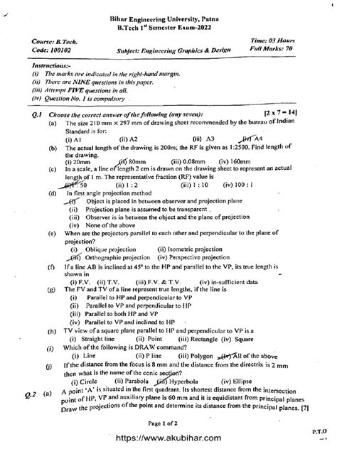 Btech 1 Sem Engineering Graphics And Design 100102 2022 Pdf