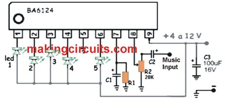 Simple LED Music Level Indicator Using A Single IC Making Easy Circuits