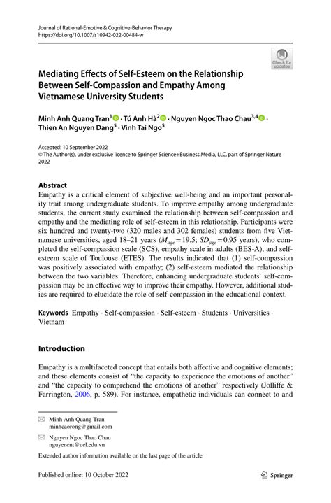 Pdf Mediating Effects Of Self Esteem On The Relationship Between Self