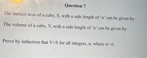 Solved The Surface Area Of A Cube S With A Side Length Of Chegg Com