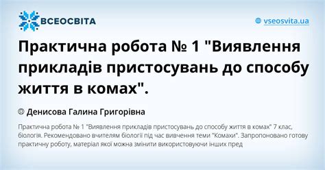 Практична робота № 1 Виявлення прикладів пристосувань до способу життя в комах Інші