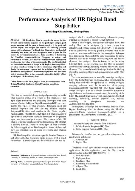 Performance Analysis Of Iir Digital Band Stop Filter Pdf