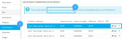 Prestashop 16 How To Manage Product Combinations Zemez Support